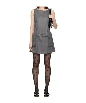 GANNI Striped Belted Wool Blend Mini Dress