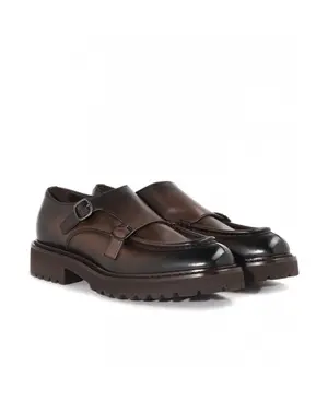DOUCAL'S Double-buckle Almond Toe Monk Loafers