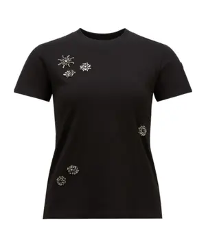Moncler Crystal Flowers Cotton T-shirt - Black