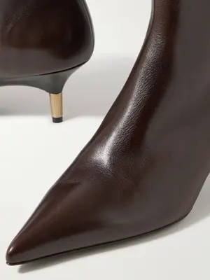 Khaite Bella Leather Ankle Boots With Gold Heel Detail - Brown