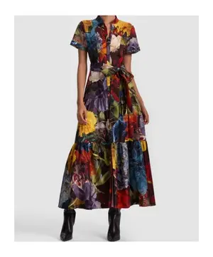 ALICEOLIVIA Alice + Olivia Lucy Floral Print Tie Midi Dress