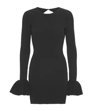 ROTATE BY BIRGER CHRISTENSEN Ribbed Knit Mini Dress With Flared Cuffs And Cutout Back