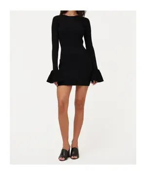 ROTATE BY BIRGER CHRISTENSEN Ribbed Knit Mini Dress With Flared Cuffs And Cutout Back