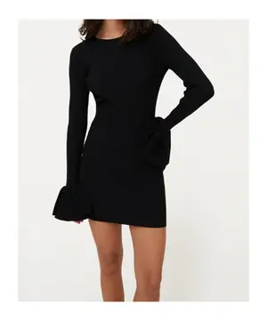 ROTATE BY BIRGER CHRISTENSEN Ribbed Knit Mini Dress With Flared Cuffs And Cutout Back