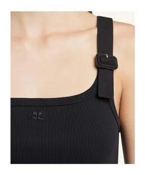 COURREGES Courrèges Asymmetrical Buckle Rib Tank Top