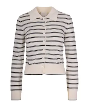 A.p.c. Striped Buttoned Cardigan With Turn-down Collar - Ecru/black
