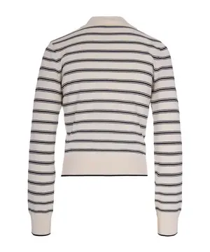 A.p.c. Striped Buttoned Cardigan With Turn-down Collar - Ecru/black