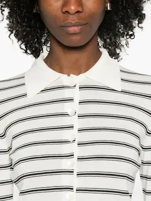 A.p.c. Striped Buttoned Cardigan With Turn-down Collar - Ecru/black