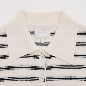 A.p.c. Striped Buttoned Cardigan With Turn-down Collar - Ecru/black