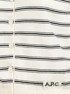 A.p.c. Striped Buttoned Cardigan With Turn-down Collar - Ecru/black
