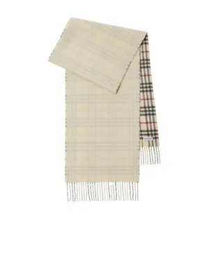 Burberry Burberry Checked Reversible Fringed-Edge Scarf Stone