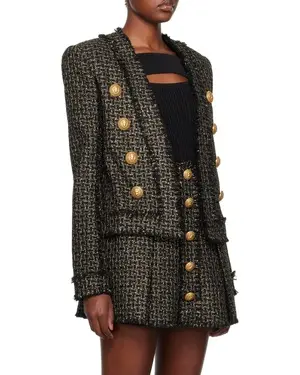 Balmain Lurex Tweed Jacket With Gold Lion Head Buttons - Black