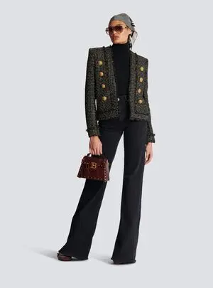 Balmain Lurex Tweed Jacket With Gold Lion Head Buttons - Black