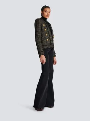 Balmain Lurex Tweed Jacket With Gold Lion Head Buttons - Black