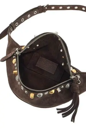 Valentino Garavani Suede Embellished Zip-up Belt Bag - Brown