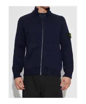Stone Island Logo Patch Zip-up Cardigan - Blue