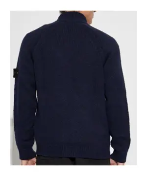 Stone Island Logo Patch Zip-up Cardigan - Blue