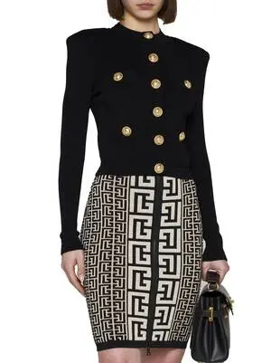 Balmain Monogram Zip-up Pencil Skirt
