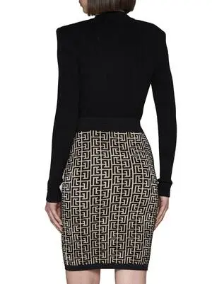 Balmain Monogram Zip-up Pencil Skirt
