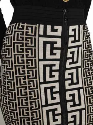 Balmain Monogram Zip-up Pencil Skirt