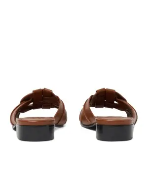 SCAROSSO Anna Woven Detail Slip-on Sandals - Tan