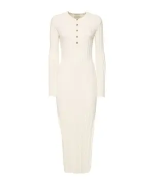 LOULOU STUDIO Ribbed Knit Long Sleeve Dress With Button Closure