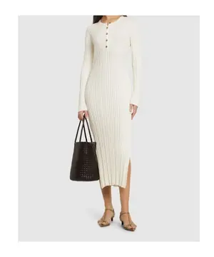 LOULOU STUDIO Ribbed Knit Long Sleeve Dress With Button Closure