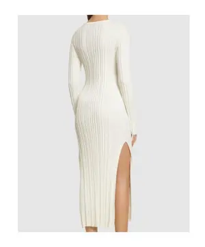LOULOU STUDIO Ribbed Knit Long Sleeve Dress With Button Closure