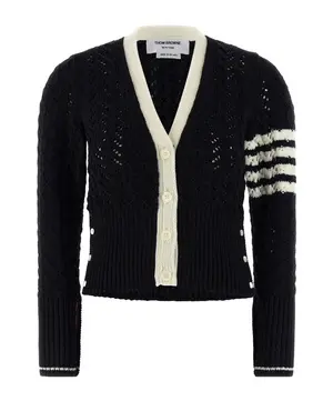 Thom Browne Long Sleeve V-neck Cardigan With Striped Sleeves