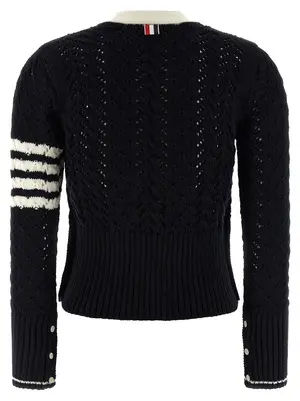 Thom Browne Long Sleeve V-neck Cardigan With Striped Sleeves