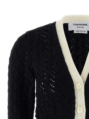Thom Browne Long Sleeve V-neck Cardigan With Striped Sleeves