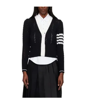 Thom Browne Long Sleeve V-neck Cardigan With Striped Sleeves