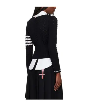 Thom Browne Long Sleeve V-neck Cardigan With Striped Sleeves