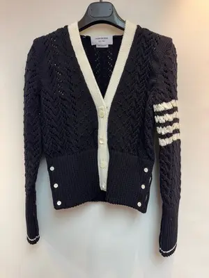 Thom Browne Long Sleeve V-neck Cardigan With Striped Sleeves