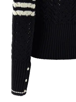 Thom Browne Long Sleeve V-neck Cardigan With Striped Sleeves