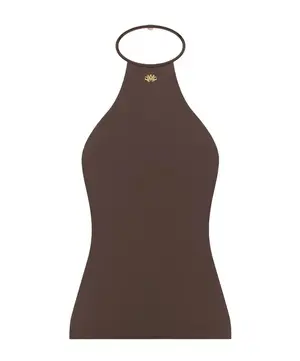 Amiri Halter Neck Top With Logo Hardware - Walnut Brown
