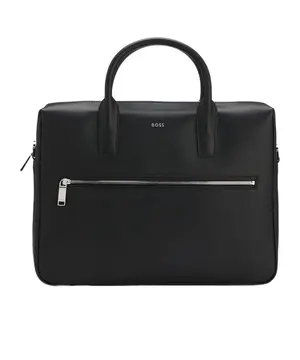 Hugo Boss Leather Laptop Bag With Double Handles - Black