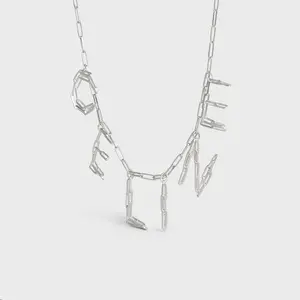 Celine Silver Brass Necklace With Paris Signature Carving