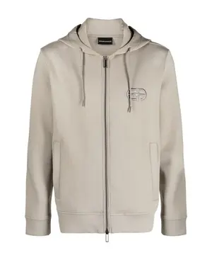 Emporio Armani Logo-embroidered Zip-up Hoodie - Nude