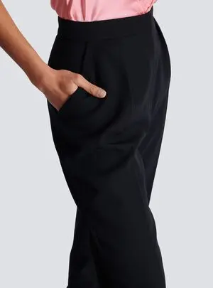 Balmain High-waisted Grain De Poudre Tailored Trousers - Black