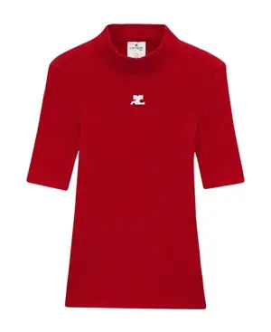 COURREGES Ribbed High Neck Knit Top - Red