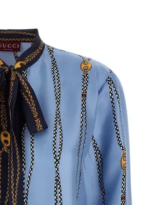 Gucci Chain Print Long Sleeve Shirt - Light Blue