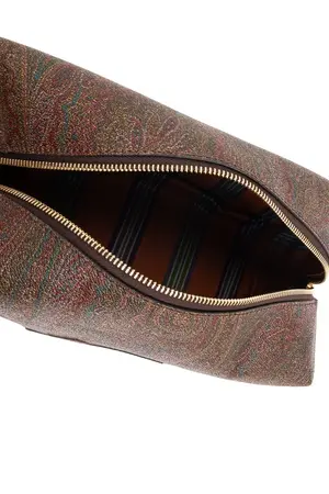 Etro Embroidered-logo Wash Bag - Brown