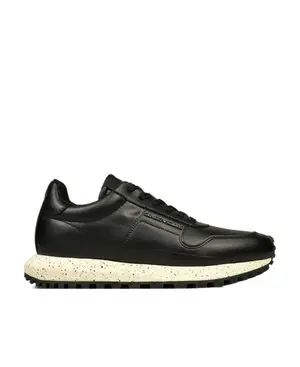 Emporio Armani Leather Lace-up Sneakers - Black