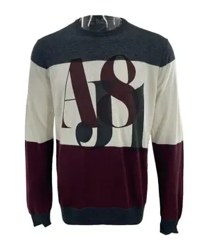 Emporio Armani Colorblock Crewneck Long Sleeve Sweater - Black