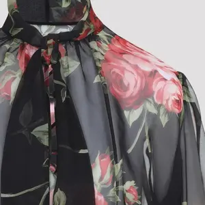 Dolce & Gabbana Rose Bouquet-printed Chiffon Blouse - Black