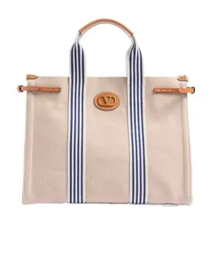 Valentino Garavani Antibes Logo Plaque Large Top Handle Bag - Natural/multicolor