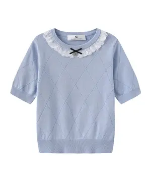 Marissa Chiara Knitted Pullover With Lace Neckline - Blue