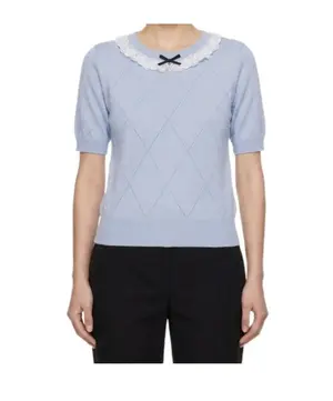 Marissa Chiara Knitted Pullover With Lace Neckline - Blue