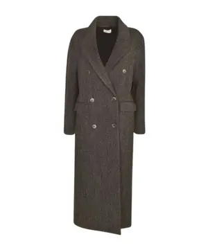 P.a.r.o.s.h Herringbone Double-breasted Long Coat - Black